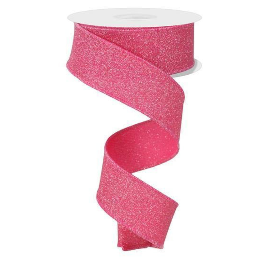 Fine Glitter On Faux Royal Ribbon, 1.5"X10YD, Fuchsia – Love That Ribbon