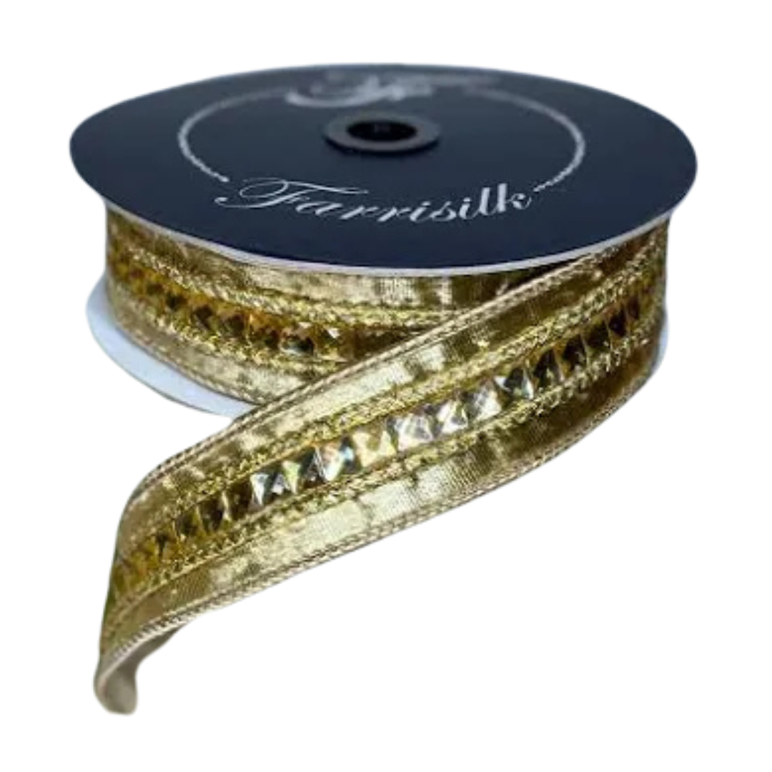 Gemstones Ribbon, 1.5" x 5 yards, Gold – Love That Ribbon