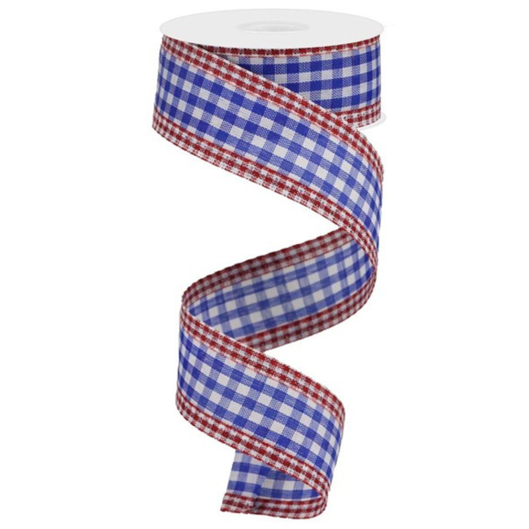 Gingham Check Edge Ribbon, 1.5" x 10 yards, Red White and Blue – Love ...