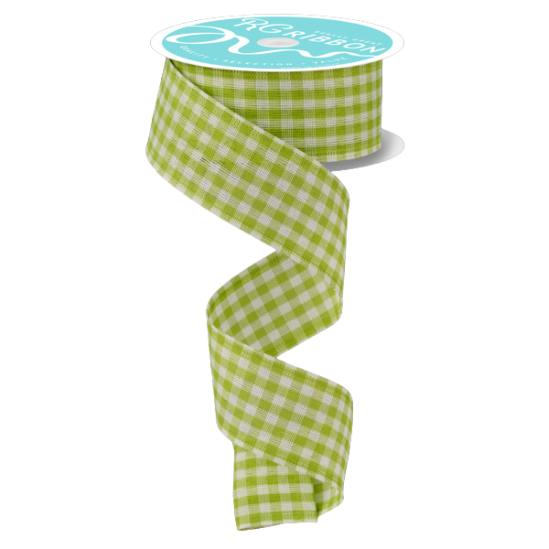 Gingham Check Ribbon, 1.5" x 10 yards, Apple Green and White – Love ...