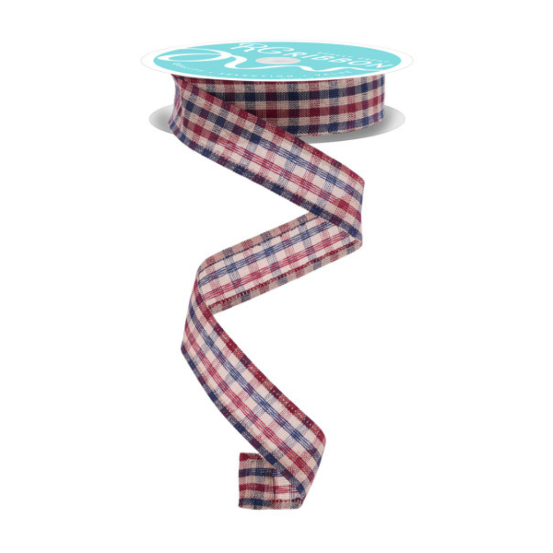 Gingham Check Ribbon, 7/8" x 10 yards, Red White And Blue – Love That ...