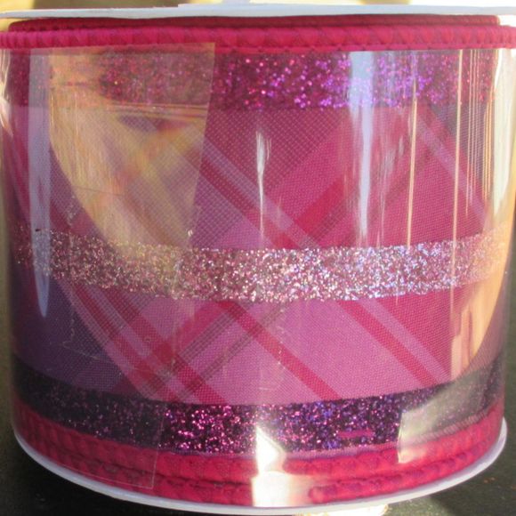 Plaid Glitter Stripe Ribbon, 2.5" X 5 YARDS, Red Light Pink Burgundy ...