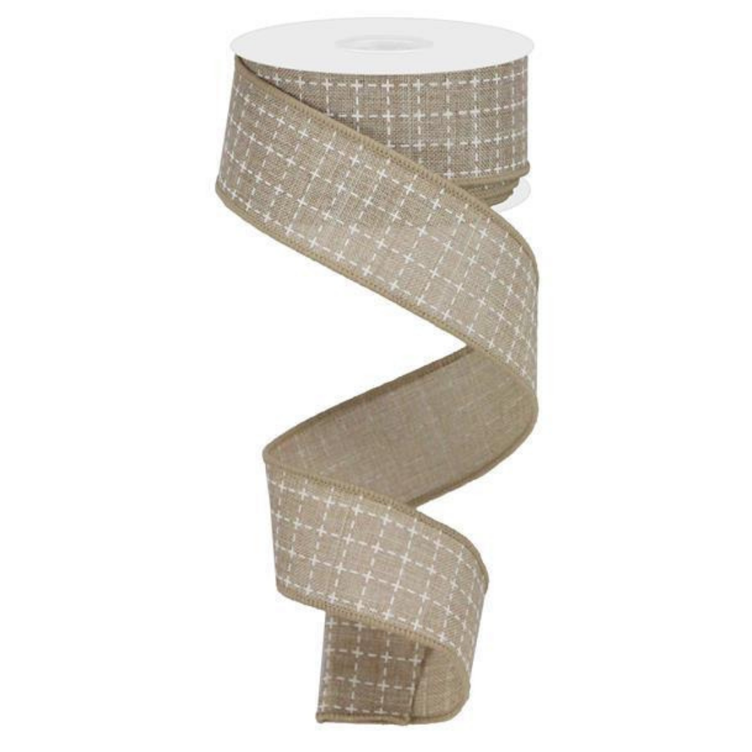 Raised Stitched Squares On Royal Ribbon, 1.5"X10YD, Natural White ...