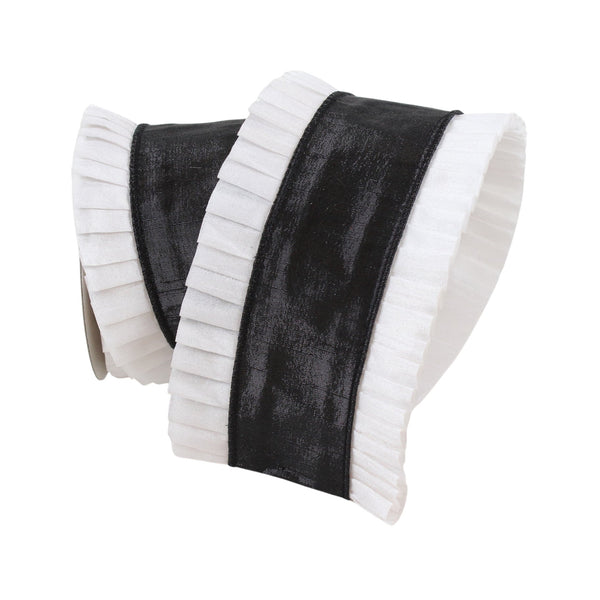 Ruffle Border Ribbon, 4" x 10 yards, Black and White – Love That Ribbon