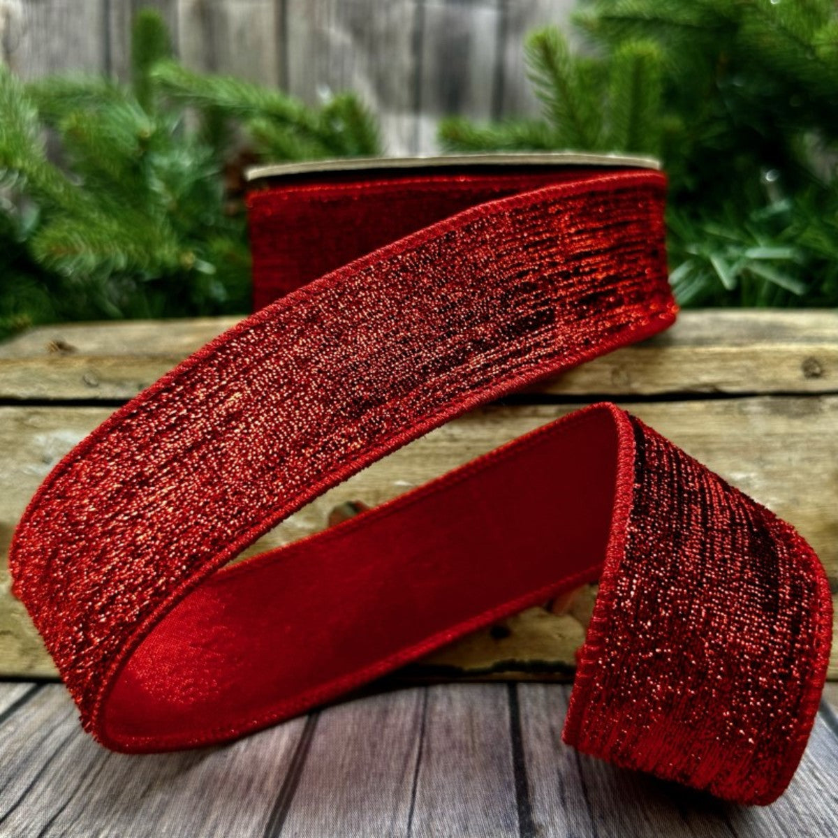 Metallic Velvet Matching Metallic Back Ribbon, 1.5" x 10 yards, Red ...